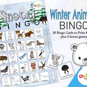 Winter Animals Bingo a Printable Snowy Day Frosty Kids - Etsy