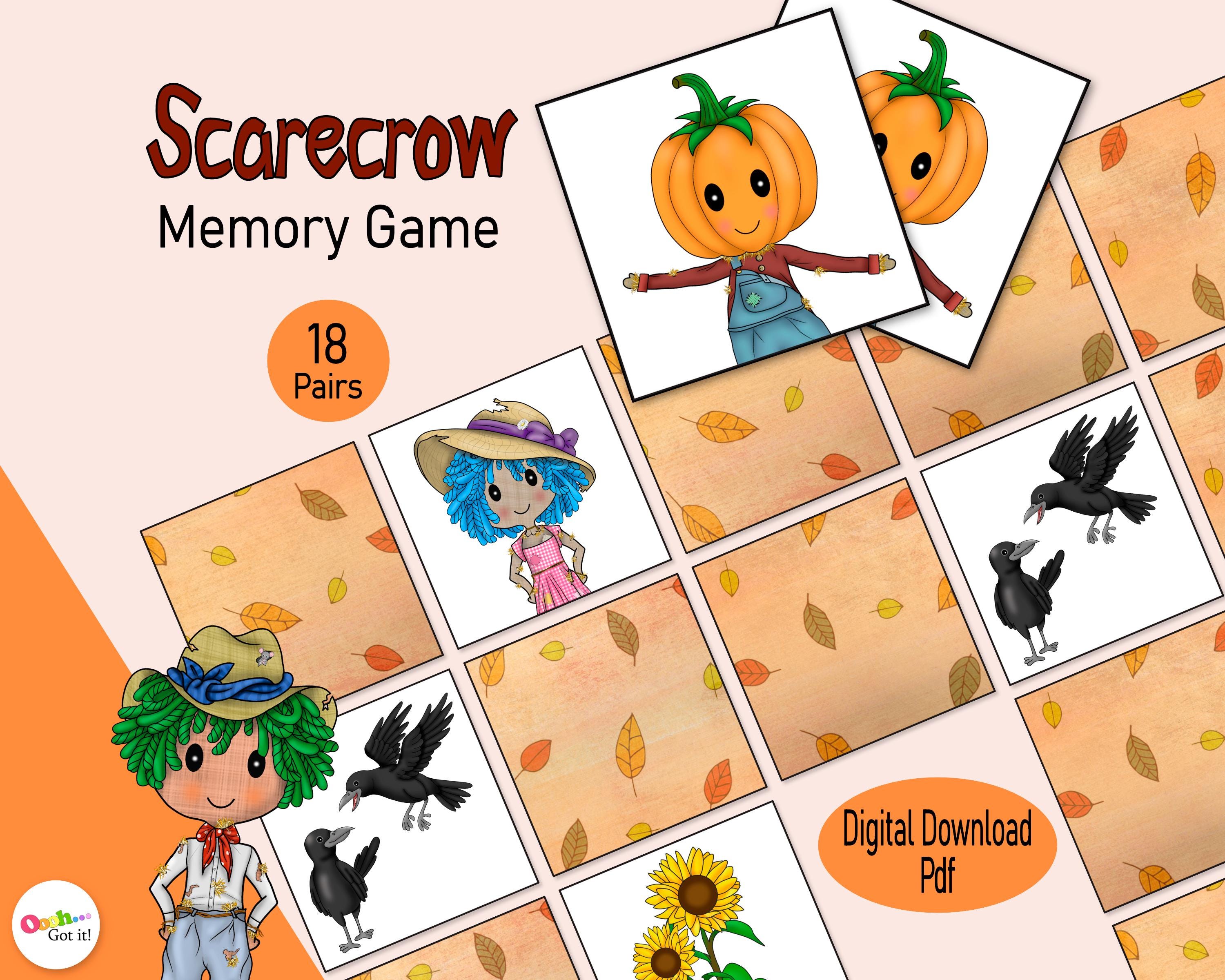 Scarecrow Memory Card Game, a Printable Fall Harvest Picture Matching ...