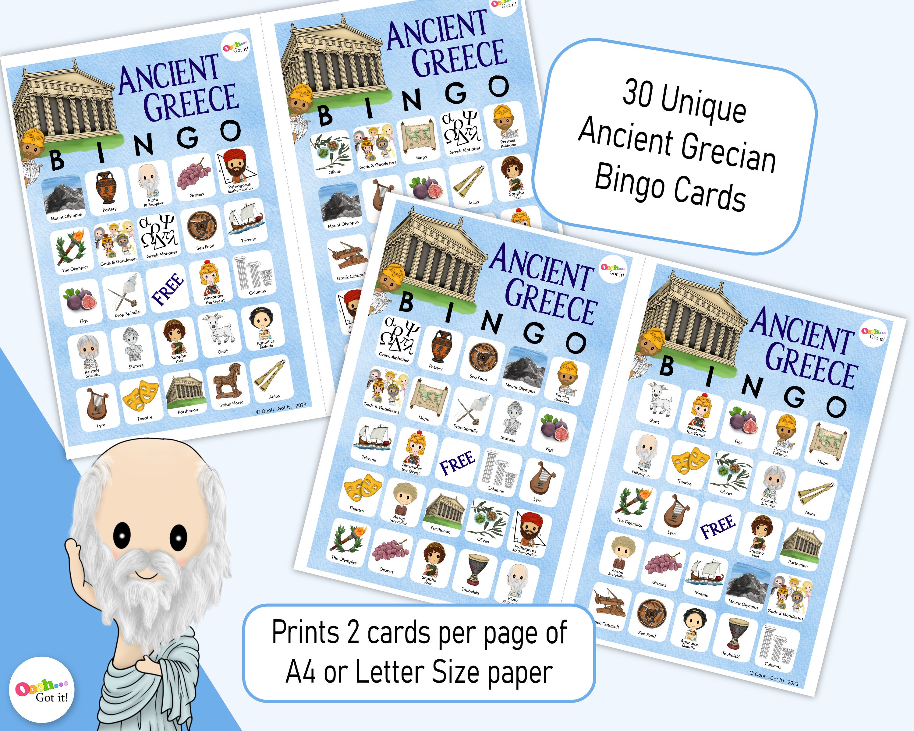 Ancient Greece Bingo, a Printable Greek Party Game, Fun Family Games ...