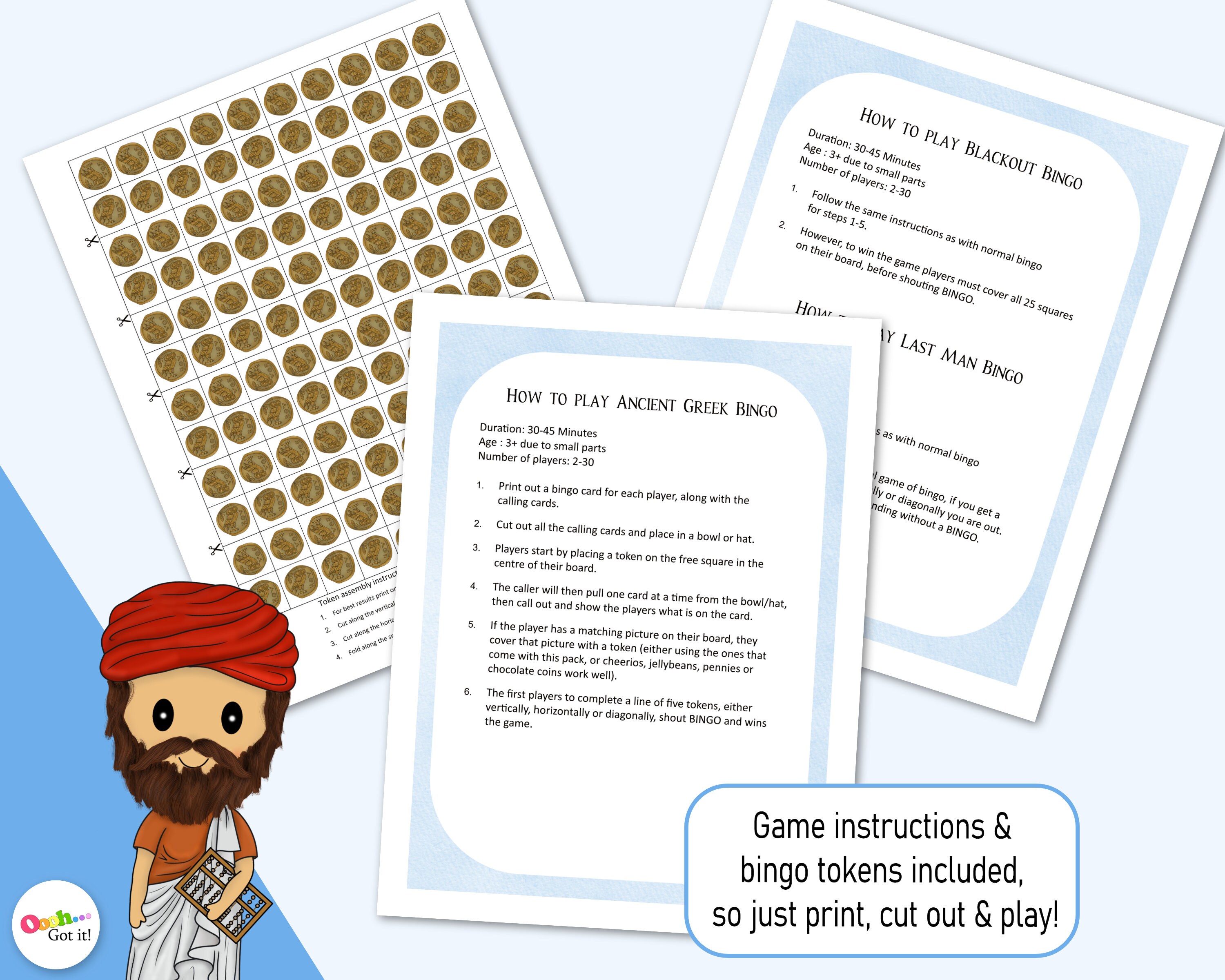 Ancient Greece Bingo, a Printable Greek Party Game, Fun Family Games ...