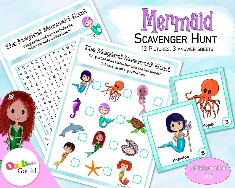 Mermaid Scavenger Hunt a Cute Printable Under the Sea Picture - Etsy