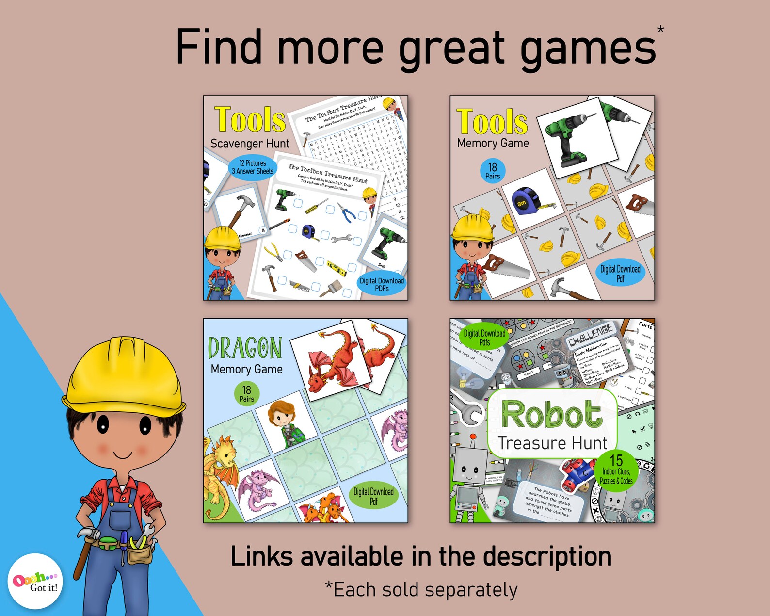 Toolbox Bingo, a Printable Construction Party Game, 30 Bingo Cards for ...