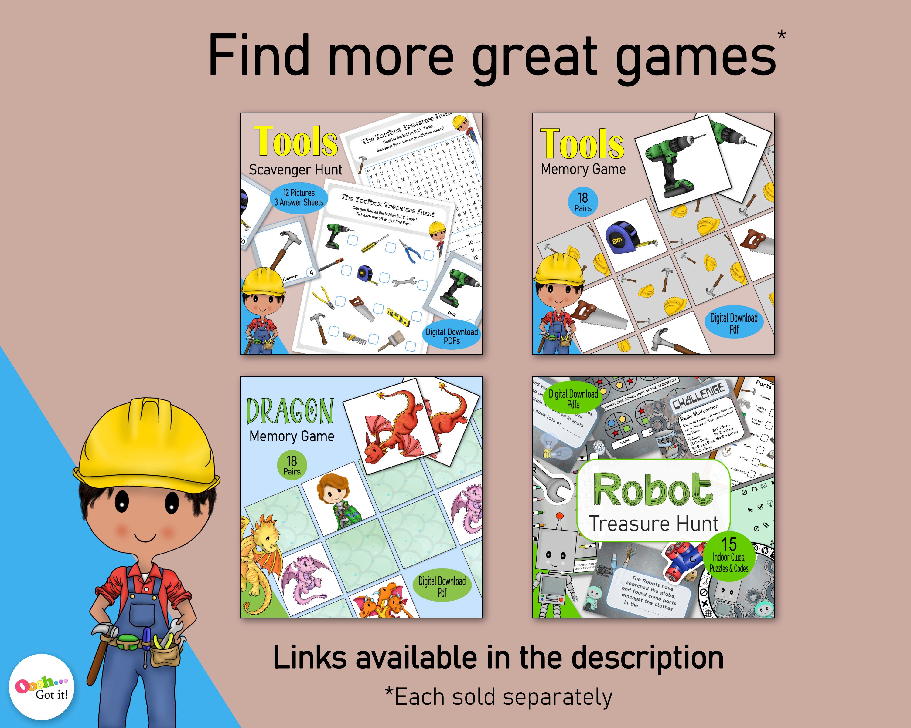 Toolbox Bingo, a Printable Construction Party Game, 30 Bingo Cards for ...