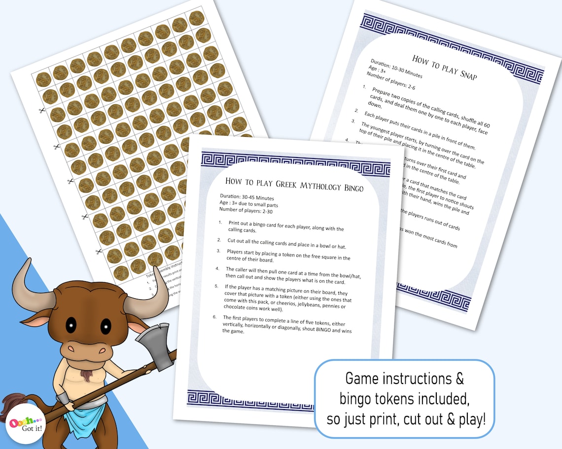 Greek Mythology Bingo, a Fun Printable Ancient Greece Game, for a ...