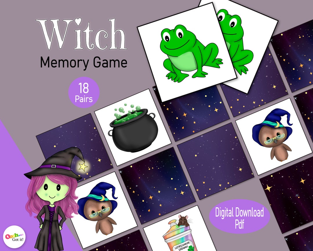 Witch Memory Cards, a Printable Spooky Picture Matching Game, for ...
