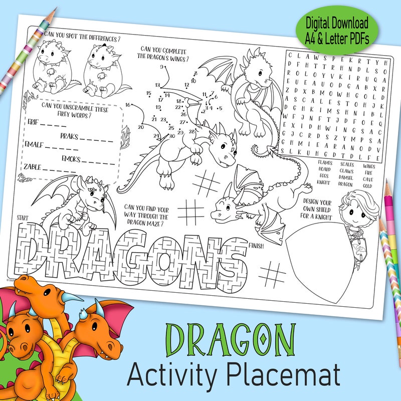 Dragon Themed Activity Page - Etsy
