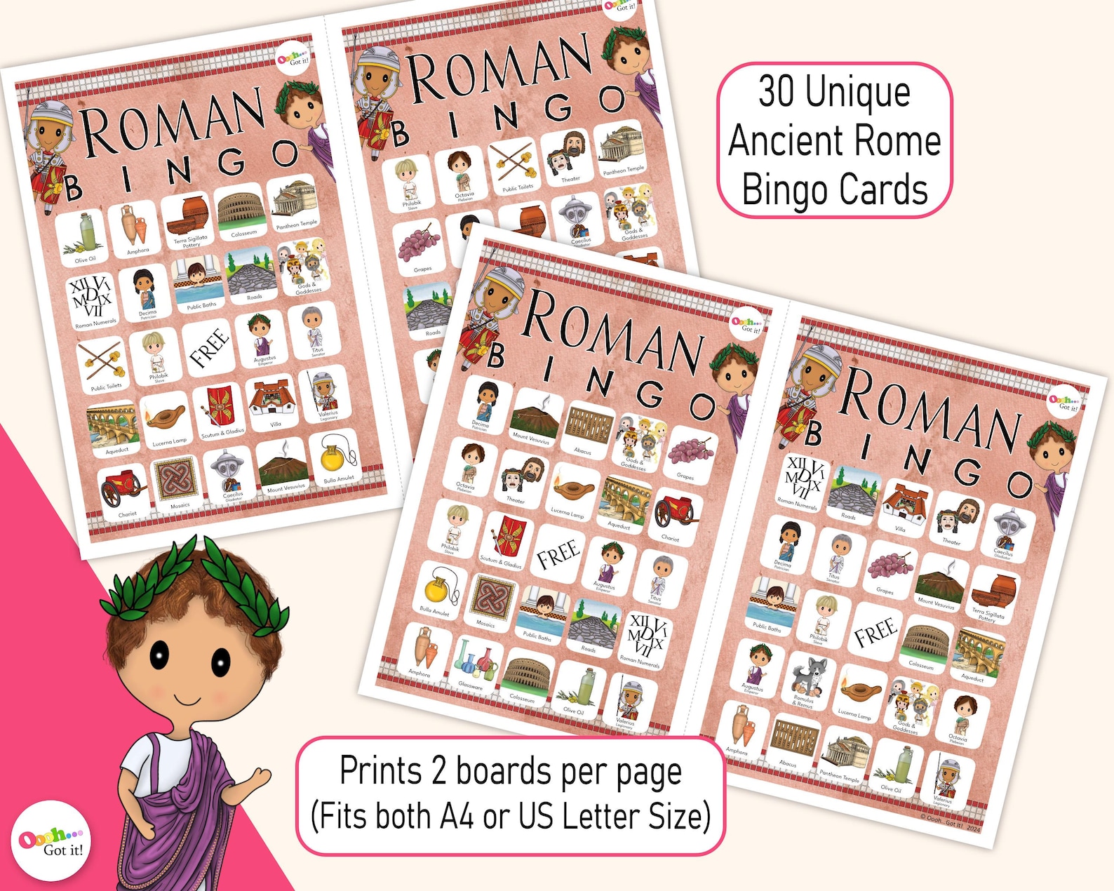 Ancient Rome Bingo, a Printable Roman Party Game, for a Roman Empire ...