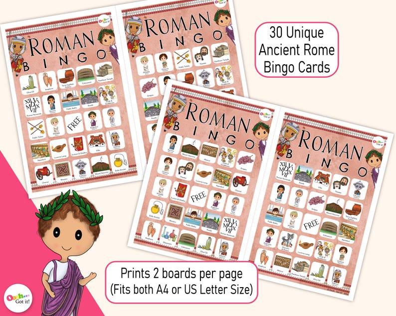 Ancient Rome Bingo, a Printable Roman Party Game, for a Roman Empire ...