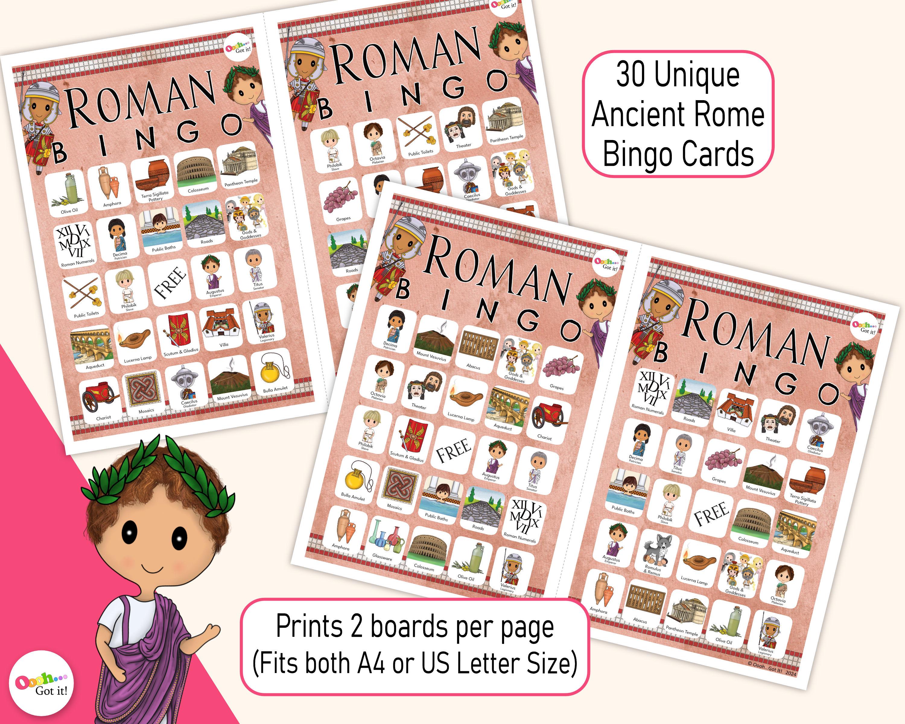 Ancient Rome Bingo, a Printable Roman Party Game, for a Roman Empire ...