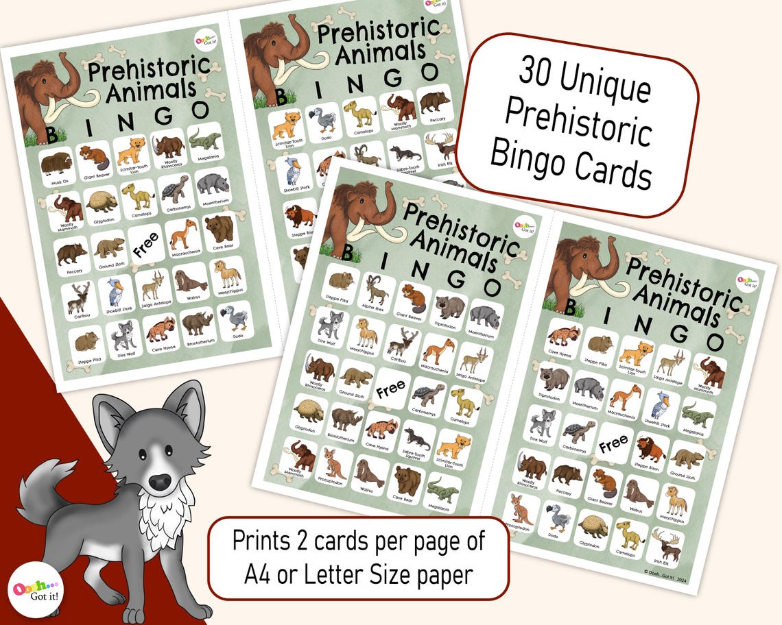 Prehistoric Animals Bingo - a Printable Ice Age Party Game, a Fun ...
