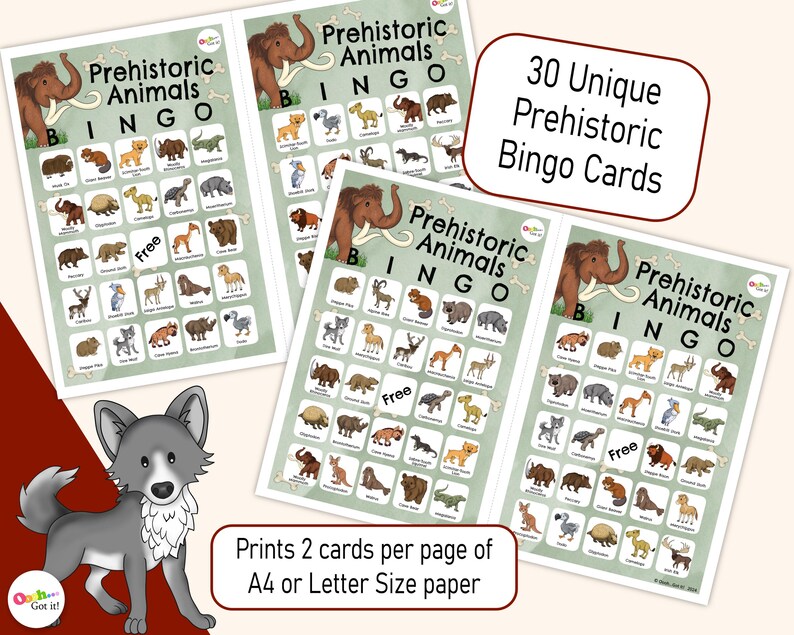 Prehistoric Animals Bingo - a Printable Ice Age Party Game, a Fun ...