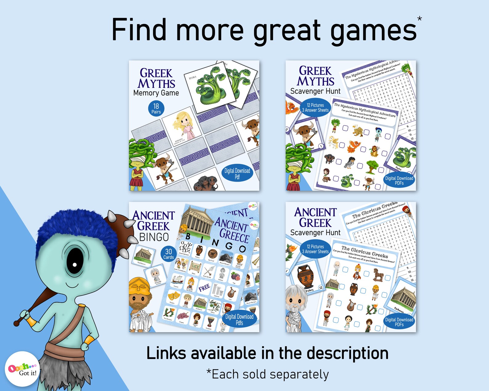 Greek Mythology Bingo, a Fun Printable Ancient Greece Game, for a ...