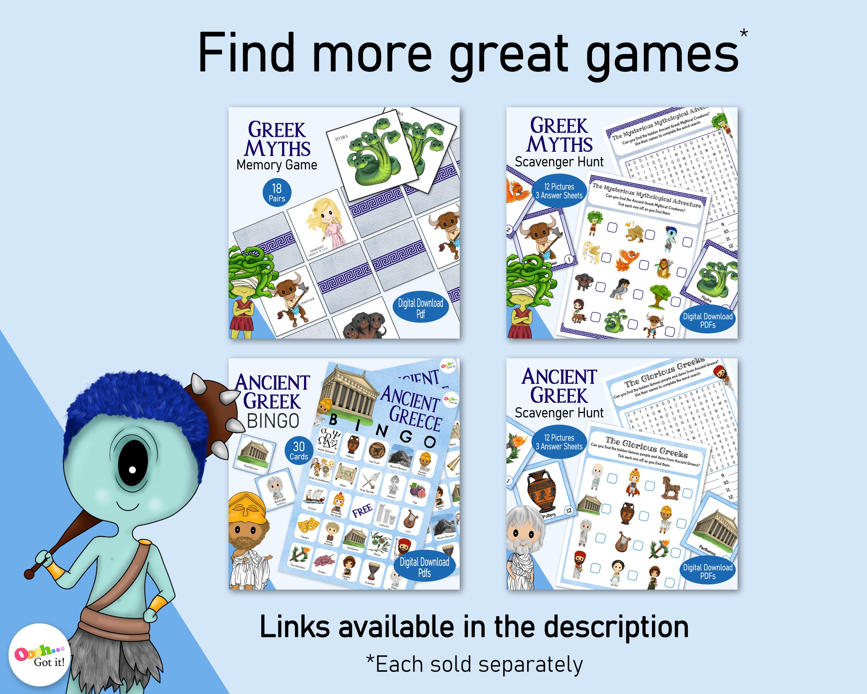 Greek Mythology Bingo, a Fun Printable Ancient Greece Game, for a ...