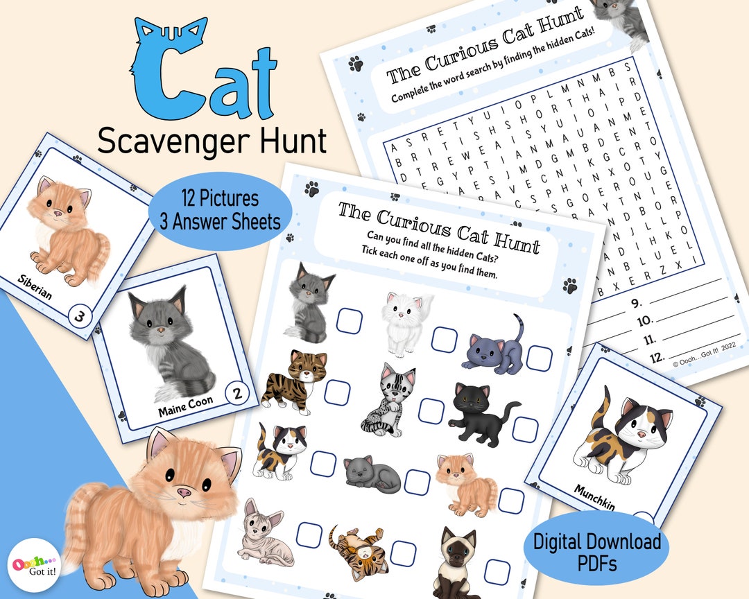 Kitty Cat Picture Scavenger Hunt, a Printable Hide & Seek Game for Kids ...