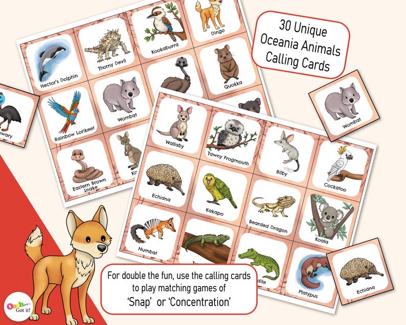 Australian Animals Bingo - a Printable Game With Aussie & New Zealand ...