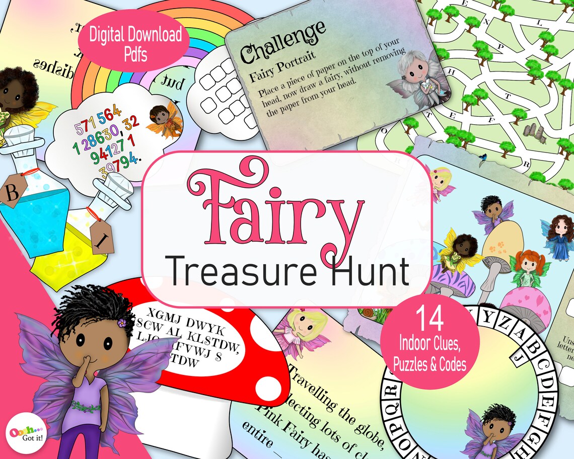 Fairy Treasure Hunt, a Printable, Indoor, Scavenger Hunt With Puzzles ...