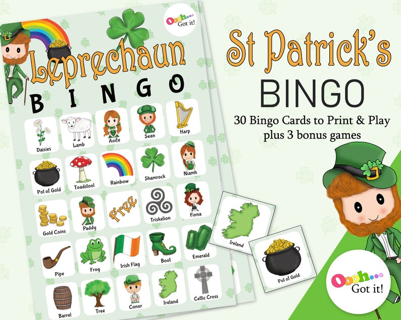 St. Patrick's Day Bingo a Printable Leprechaun Game a - Etsy UK