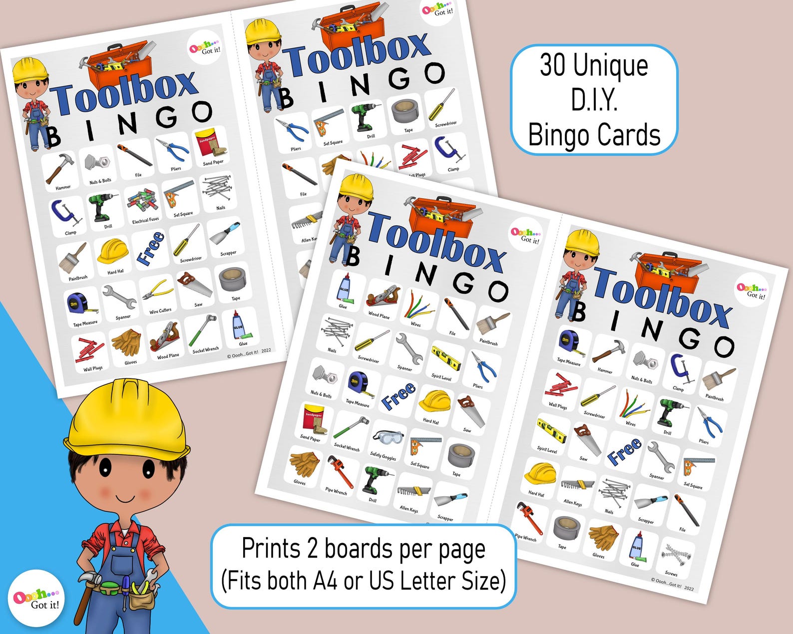 Toolbox Bingo, a Printable Construction Party Game, 30 Bingo Cards for ...