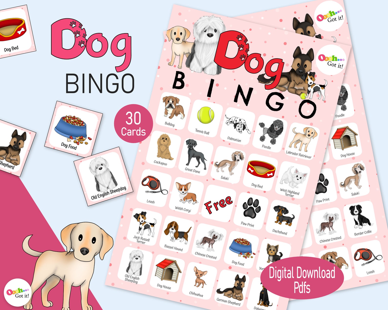 Dog Bingo, 30 Printable Puppy Cards, a Boys 2nd Birthday Party Game, a ...