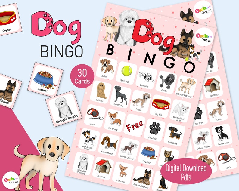 Dog Bingo, 30 Printable Puppy Cards, a Boys 2nd Birthday Party Game, a ...