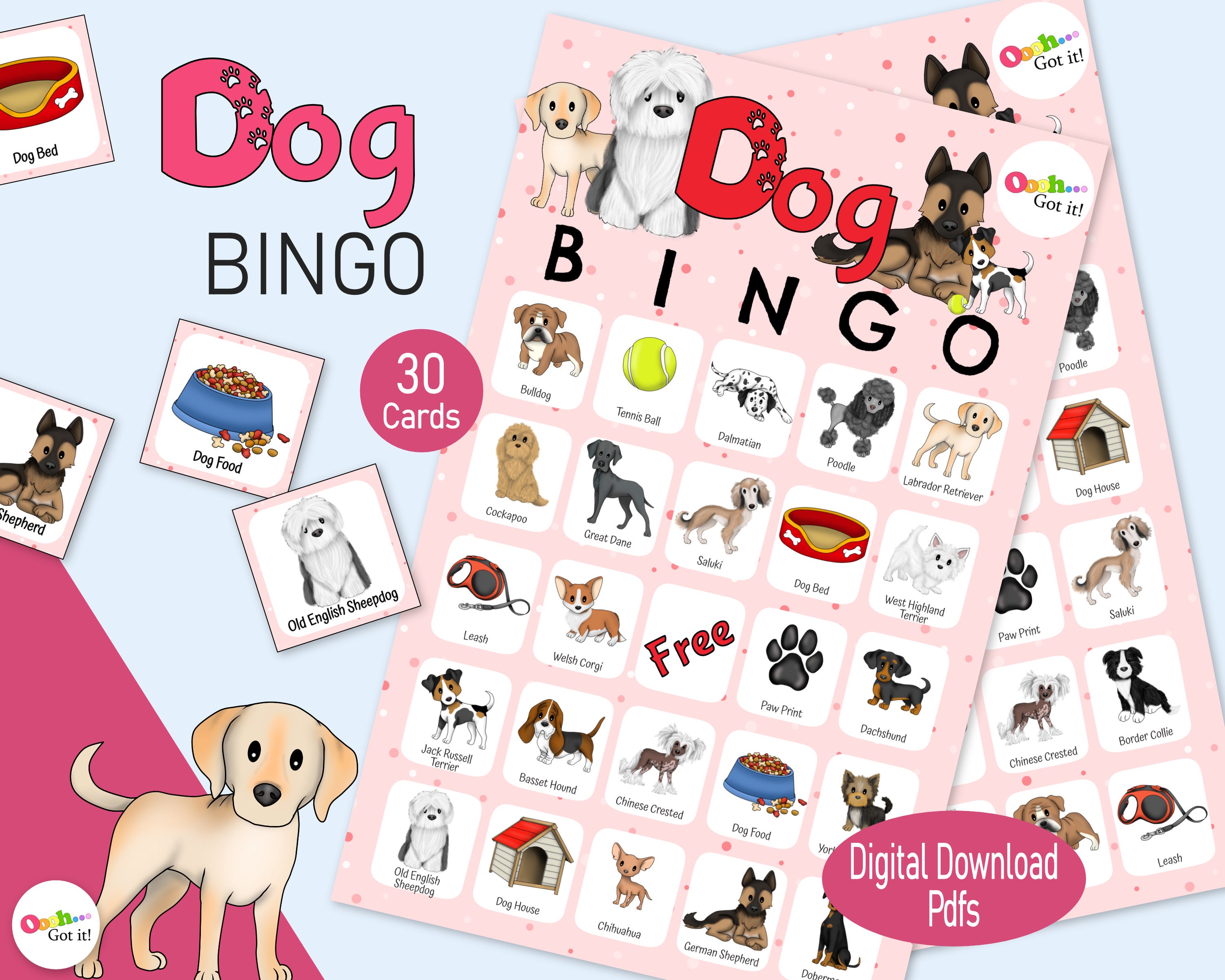 Dog Bingo, 30 Printable Puppy Cards, a Boys 2nd Birthday Party Game, a ...
