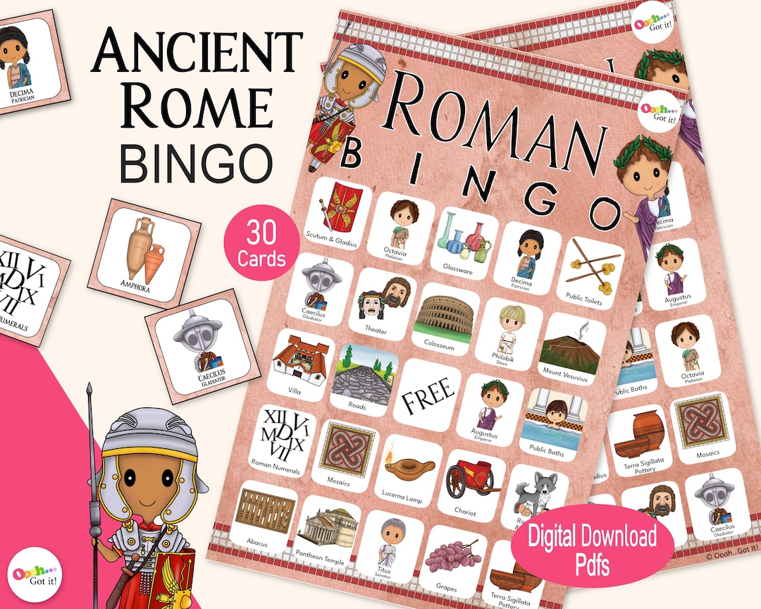 Ancient Rome Bingo, a Printable Roman Party Game, for a Roman Empire ...