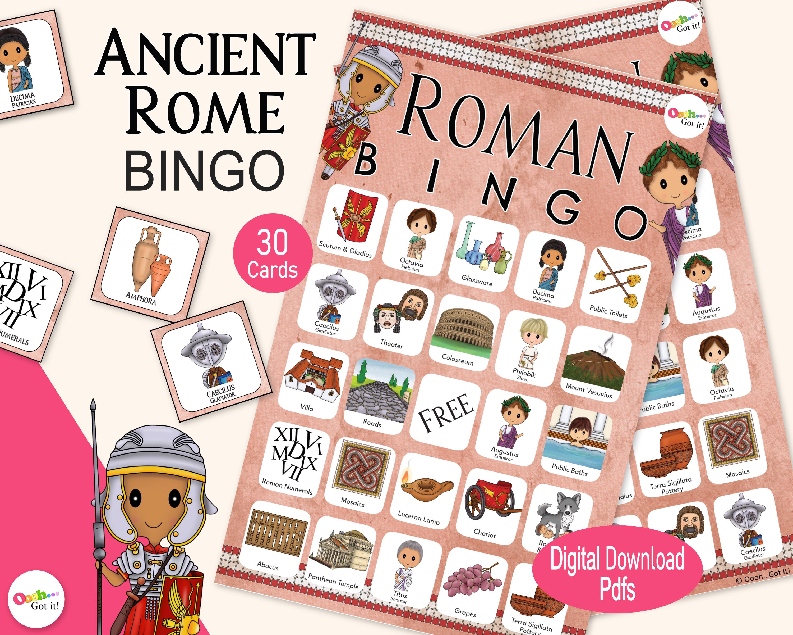 Ancient Rome Bingo, a Printable Roman Party Game, for a Roman Empire ...