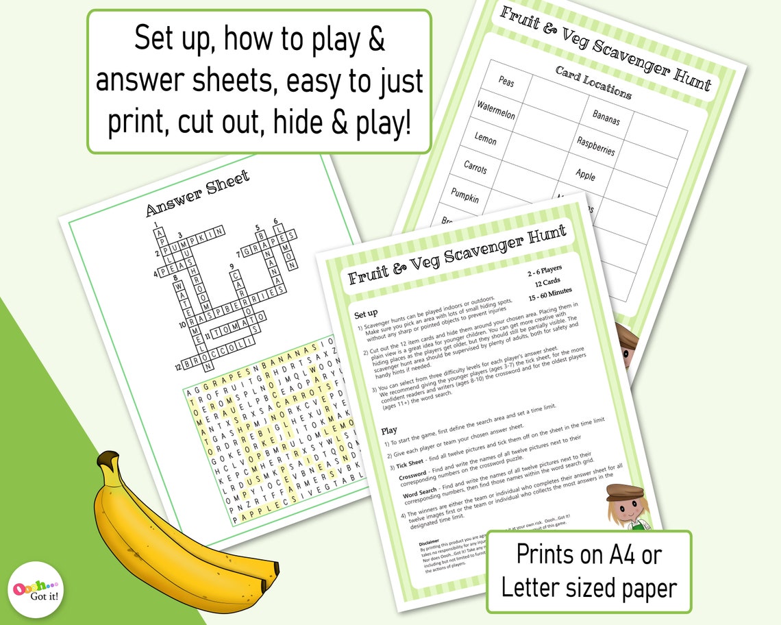 Fruit & Vegetable Picture Scavenger Hunt a Fun Printable - Etsy