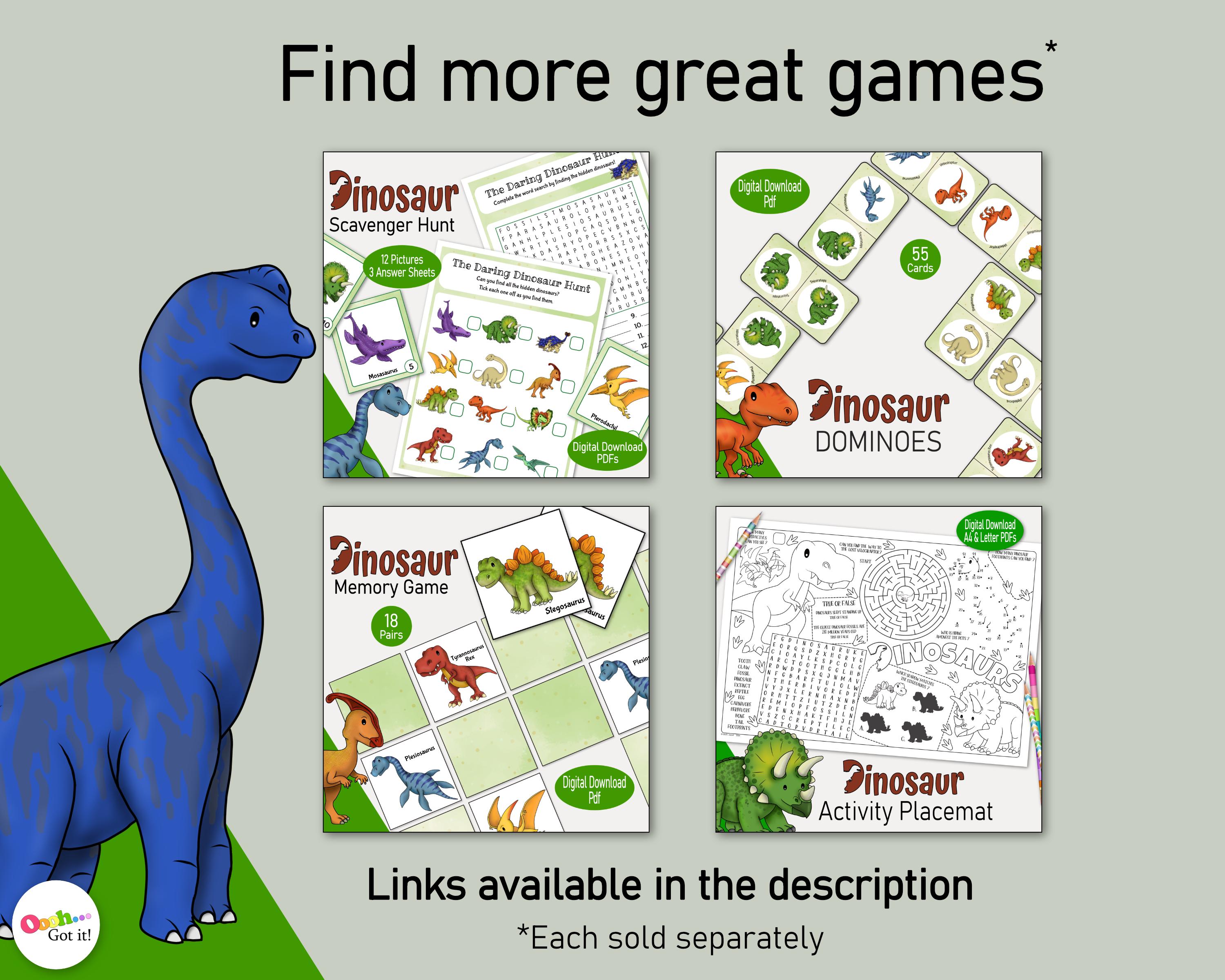 Dinosaur Dominoes, a Printable Kids Matching Game, for a Boys Birthday ...