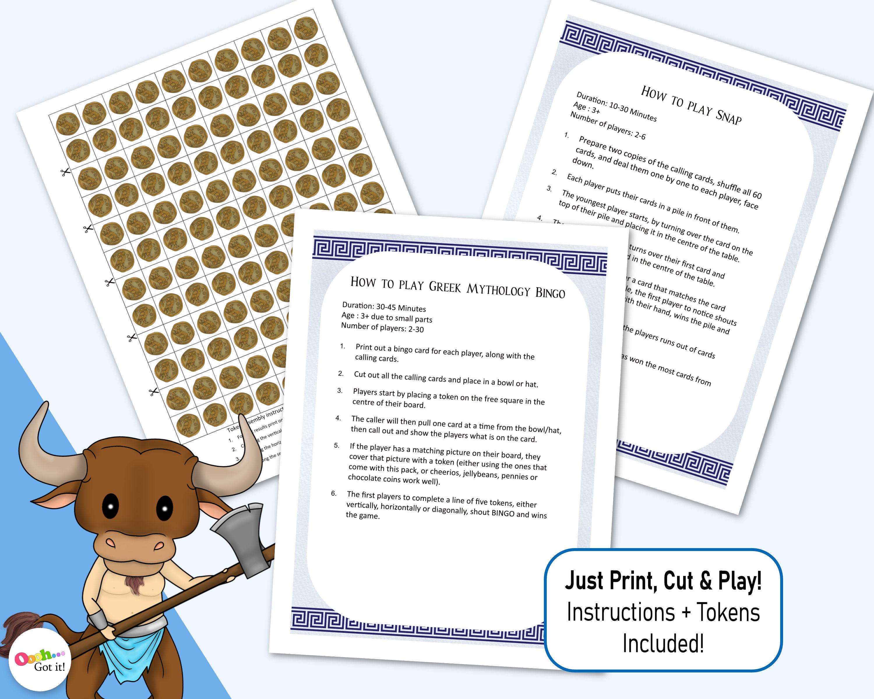 Greek Mythology Bingo, a Fun Printable Ancient Greece Game, for a ...
