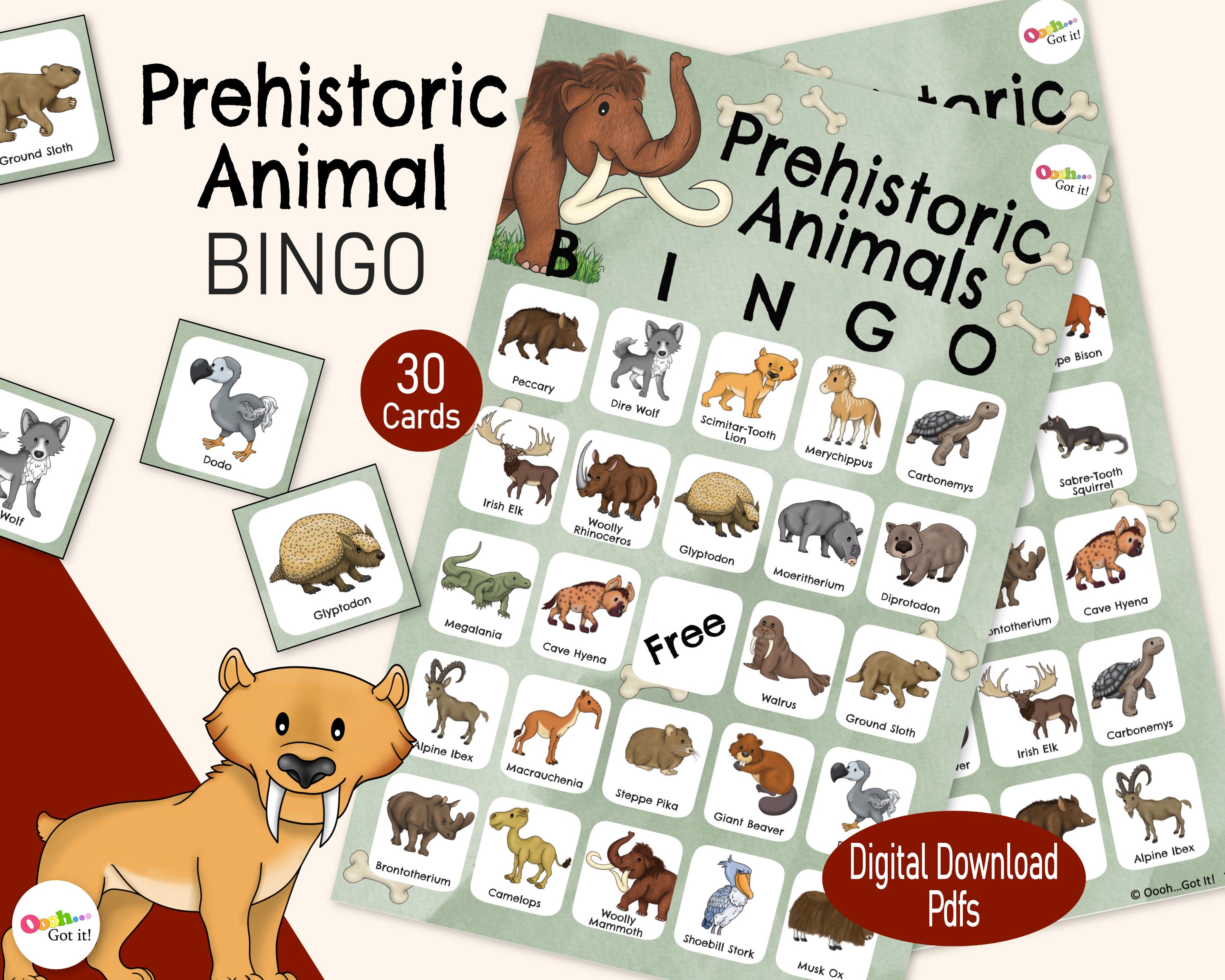 Prehistoric Animals Bingo - a Printable Ice Age Party Game, a Fun ...