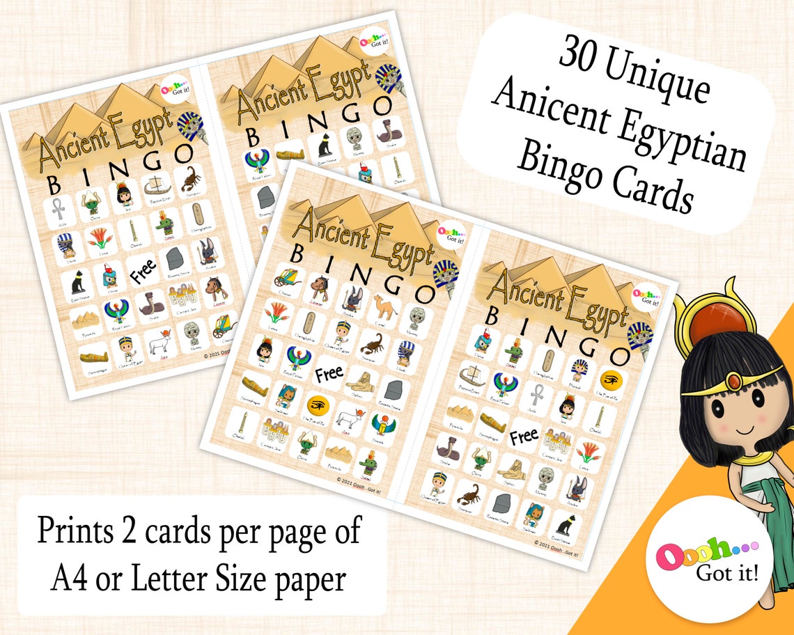 Ancient Egyptian Bingo Cards a Printable Mummy Party Game - Etsy UK