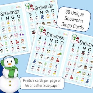 Snowman Bingo, 30 Printable Bingo Cards; a Festive Kids Winter Game for ...