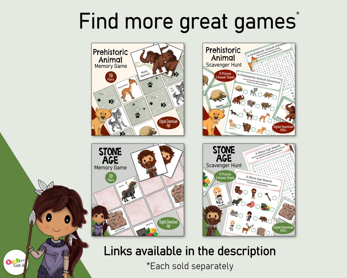 Stone Age Bingo Cards, a Printable Prehistoric Party Game, Kids ...