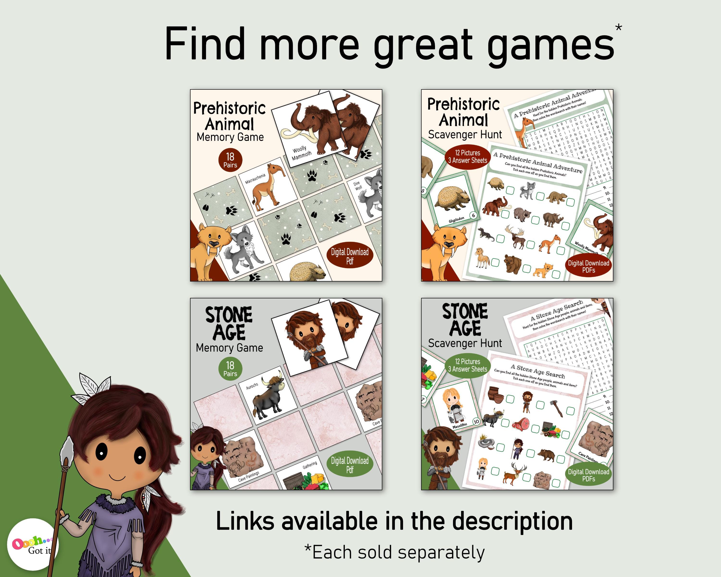 Stone Age Bingo Cards, a Printable Prehistoric Party Game, Kids ...