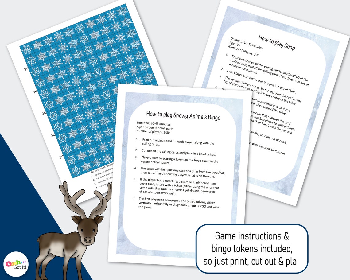 Winter Animals Bingo, a Printable Snowy Day, Frosty Kids Activity, for ...