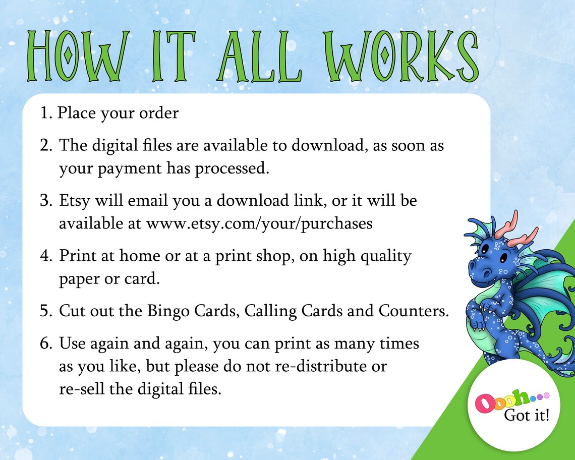 Dragons Bingo 30 Printable Bingo Cards a Fantasy Dragon & - Etsy