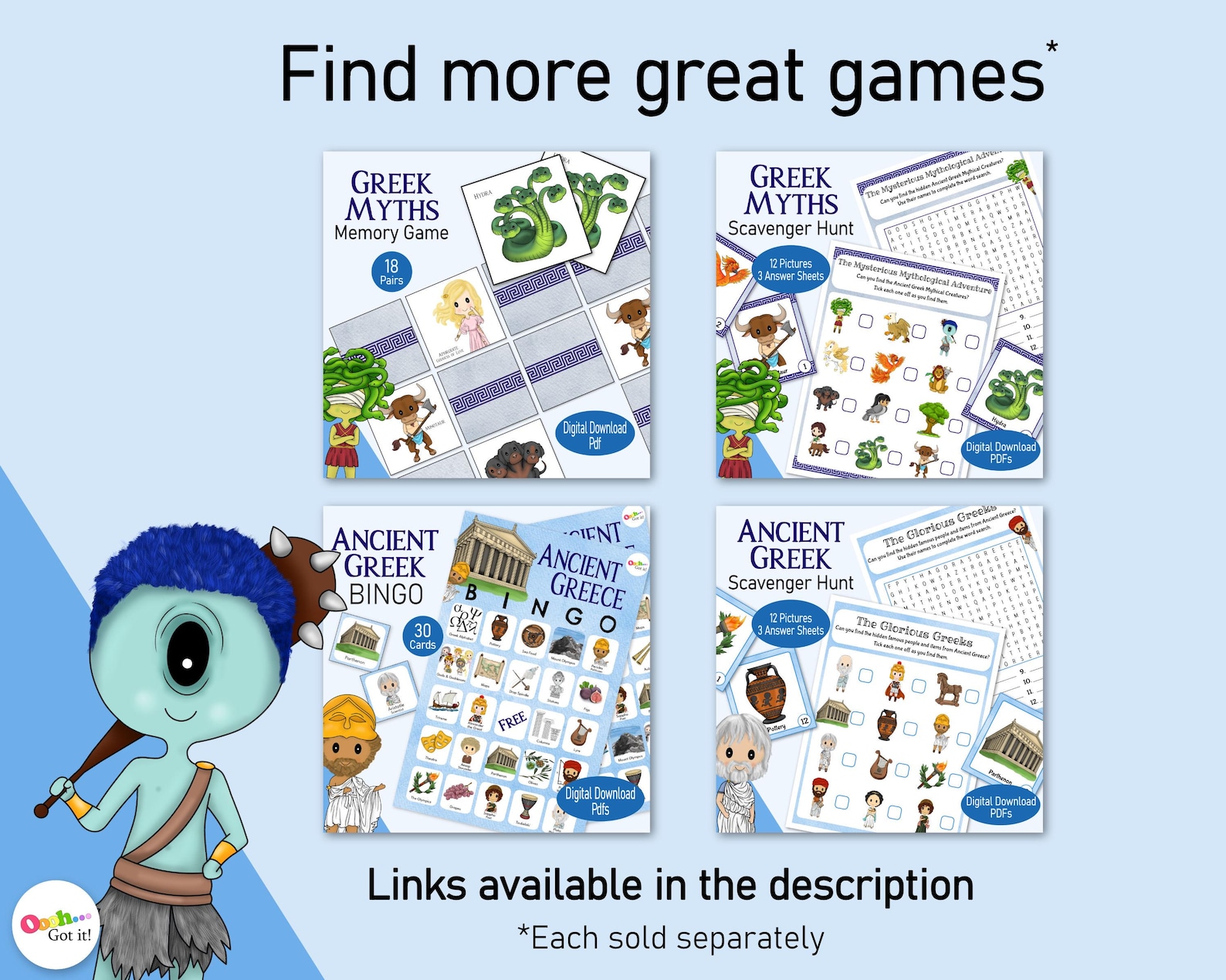Greek Mythology Bingo, a Fun Printable Ancient Greece Game, for a ...