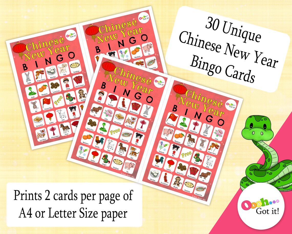 Chinese New Year Bingo Cards a Printable Lunar New Year Party - Etsy