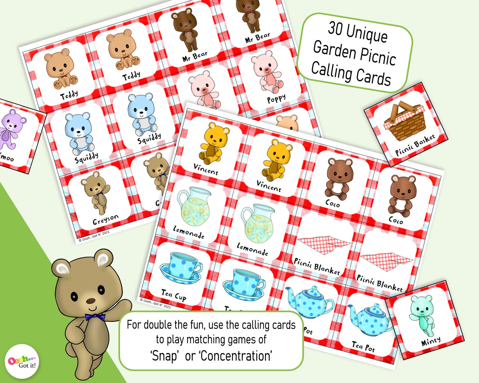 Teddy Bears Picnic Bingo, a Printable Baby Shower, or 1st Birthday ...