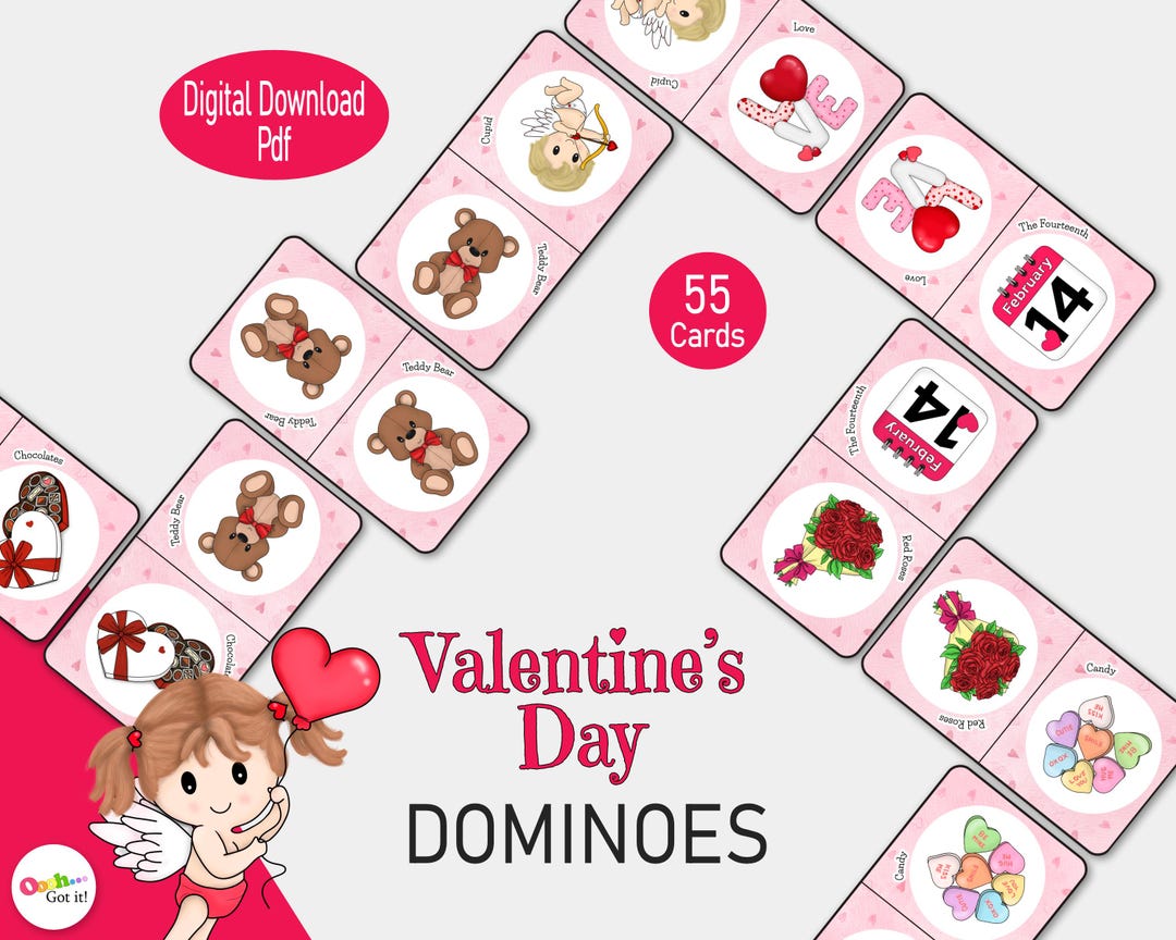 Valentine’s Day Dominoes – Printable Heart Matching Game for Kids ...