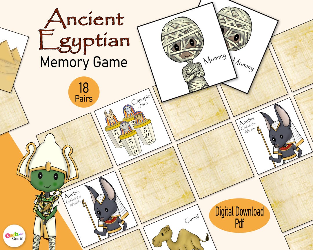 Ancient Egypt Memory Card Game, a Printable Egyptian Picture Matching ...