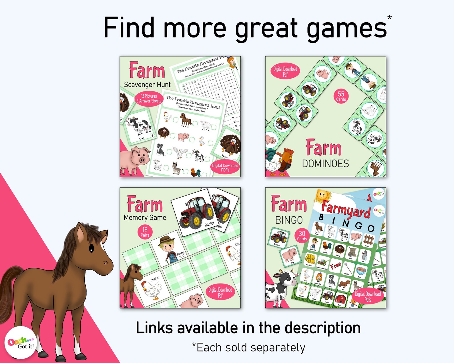 Farm Animals Bingo, a Printable Farmyard Kids Game, 30 Cards for a ...