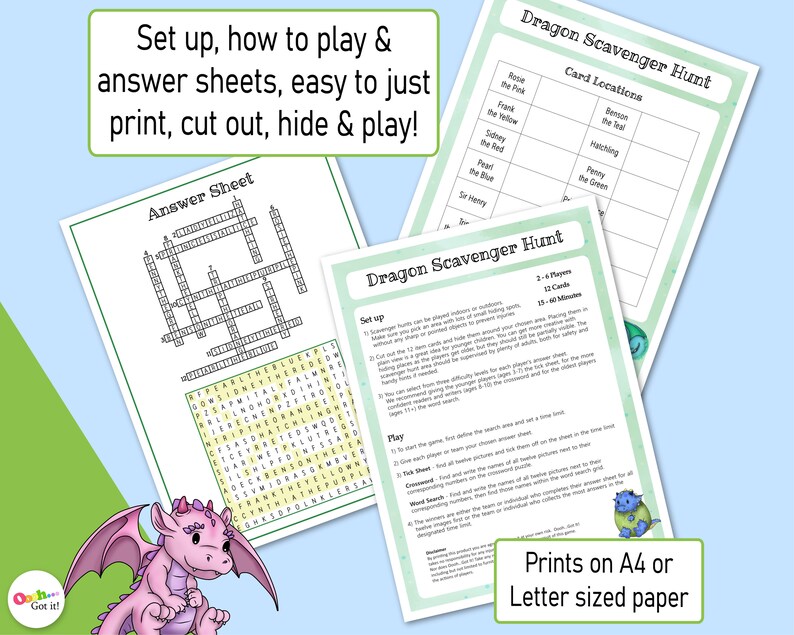 Dragon Picture Scavenger Hunt, a Printable Picture Matching Fantasy ...