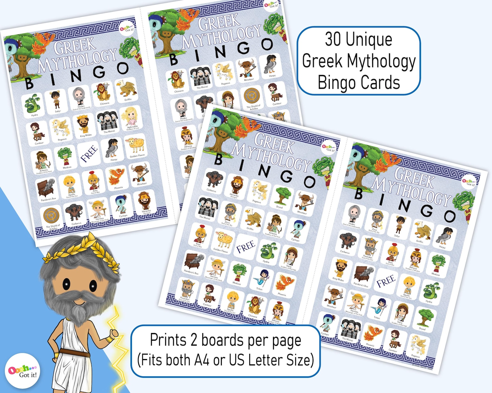 Greek Mythology Bingo, a Fun Printable Ancient Greece Game, for a ...