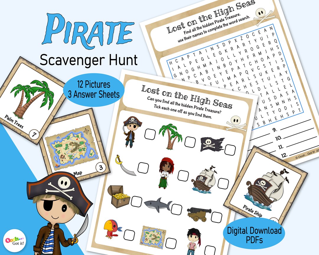Pirate Scavenger Hunt, a Printable Picture Matching Game, for a Boys ...