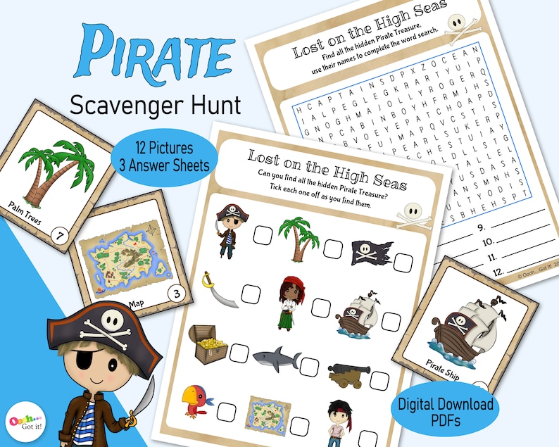 Pirate Scavenger Hunt, a Printable Picture Matching Game, for a Boys ...