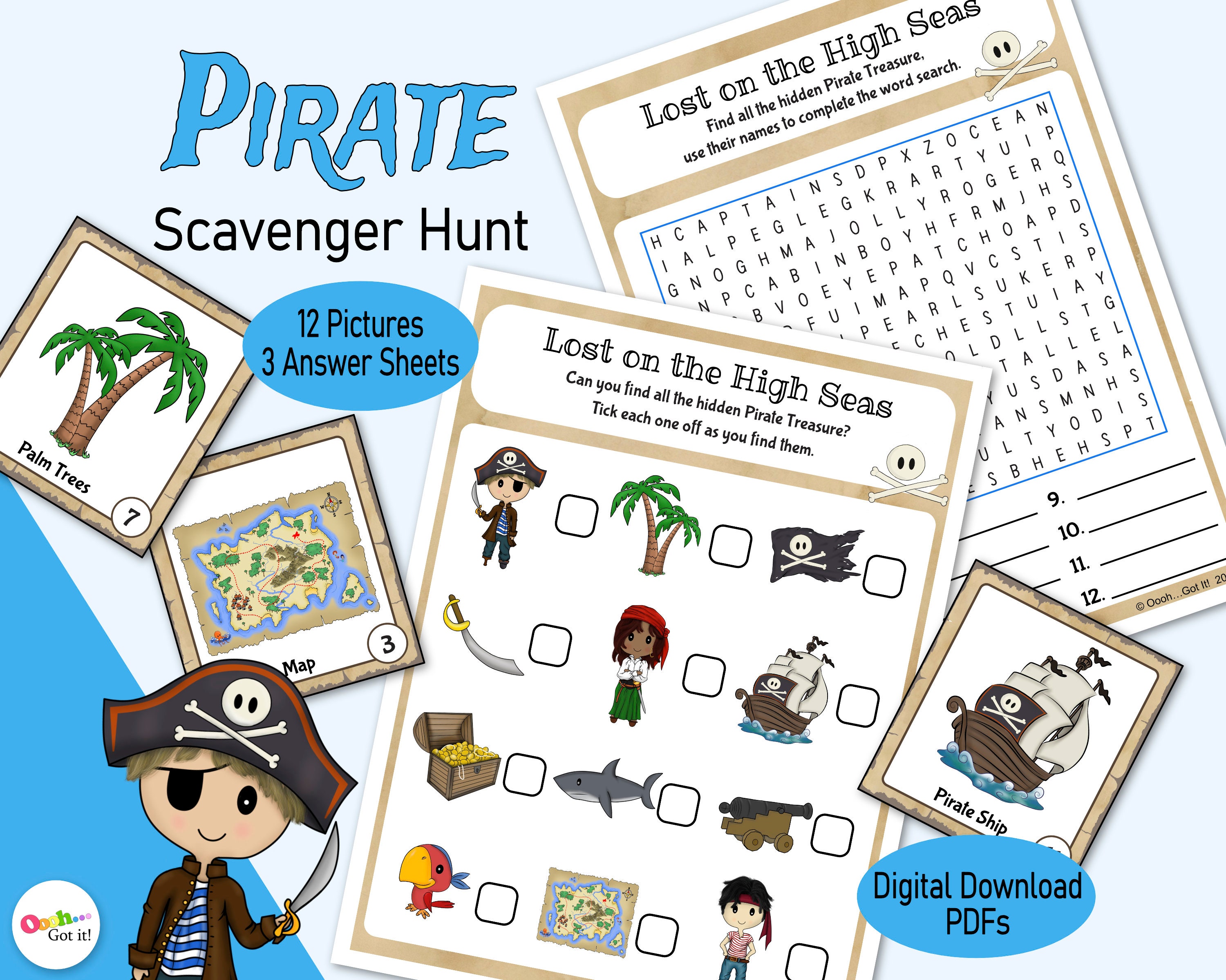Pirate Scavenger Hunt, a Printable Picture Matching Game, for a Boys ...