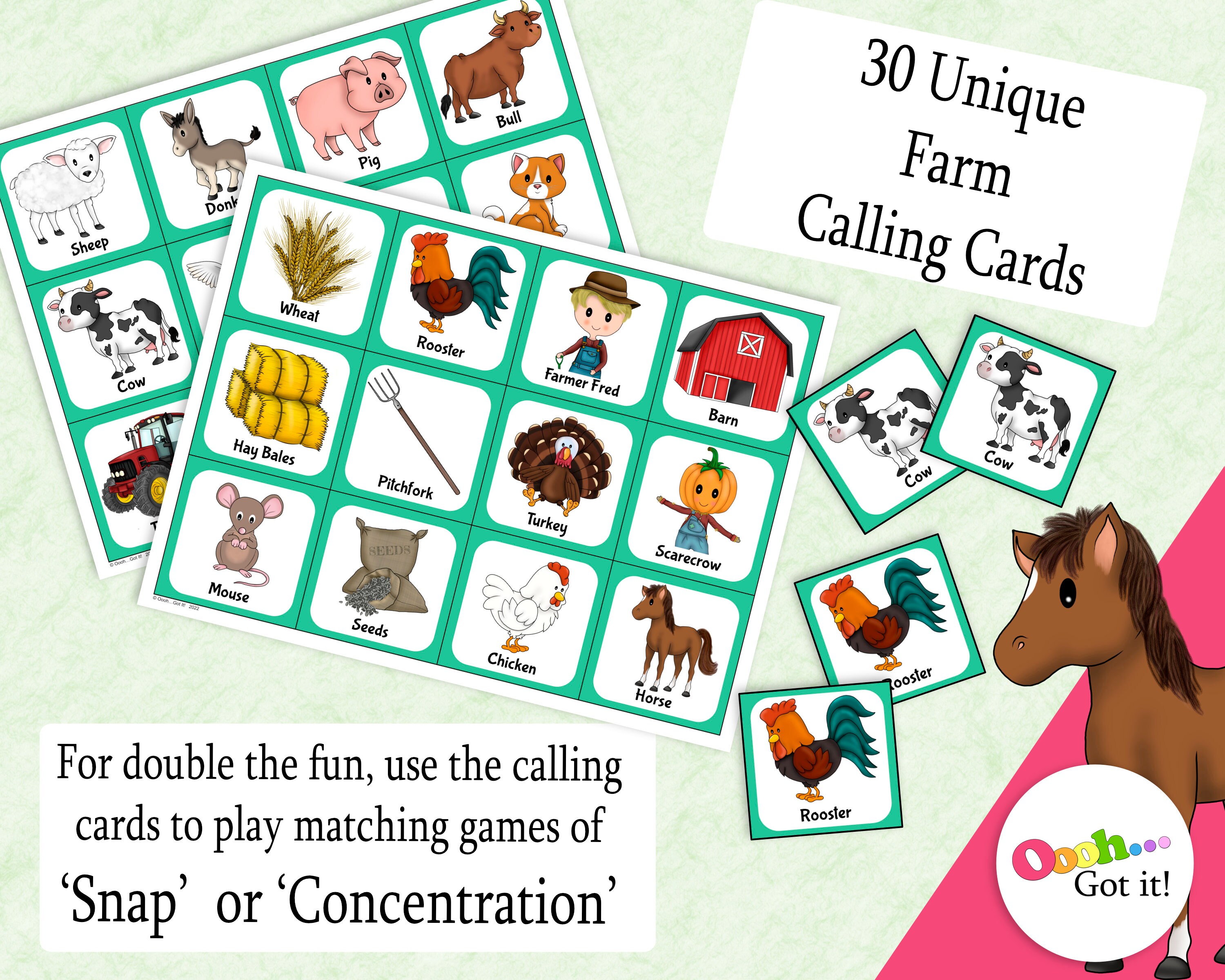 Farm Animals Bingo a Printable Farmyard Kids Game 30 Cards - Etsy Canada