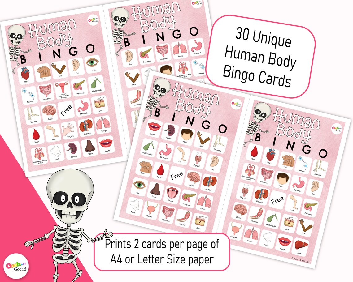 Human Body Parts Bingo, a Printable Anatomy Game for a Fun Biology ...
